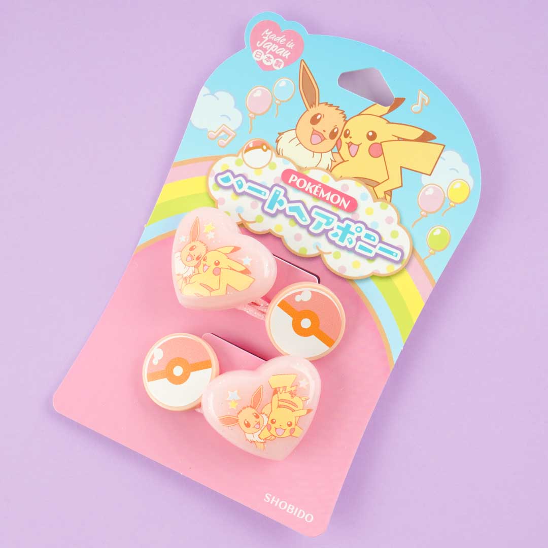 Pokemon Hearts & Pokeballs Hair Tie Set - Pikachu & Eevee / 2 pcs – Blippo